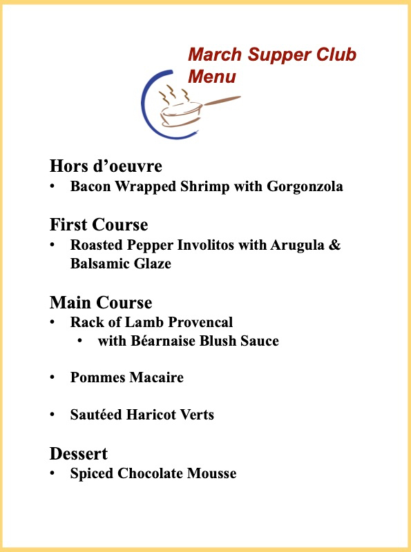 March Menu - Impromptu Friday Nights